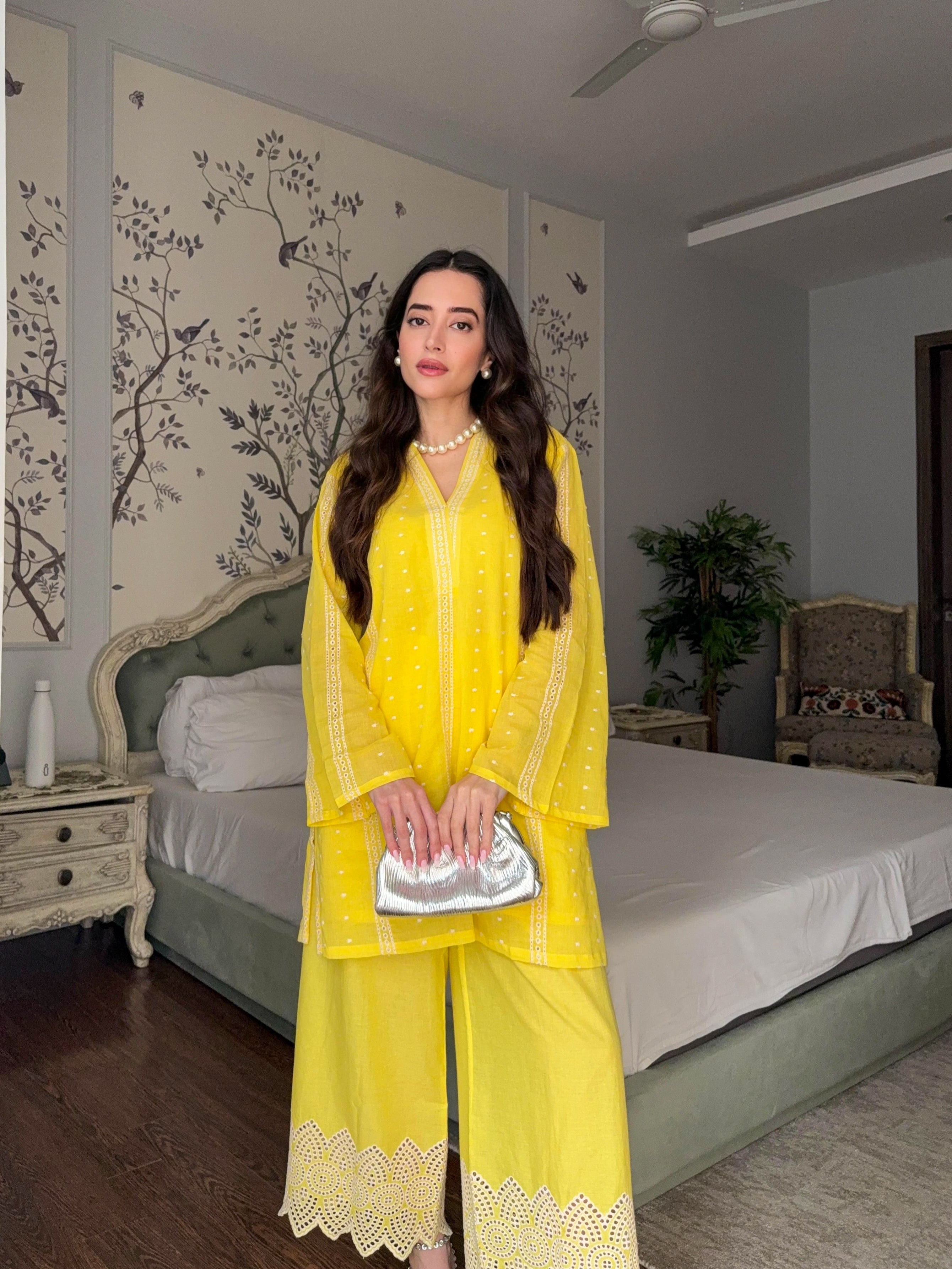 Yellow Pop Cutwork Coord Set